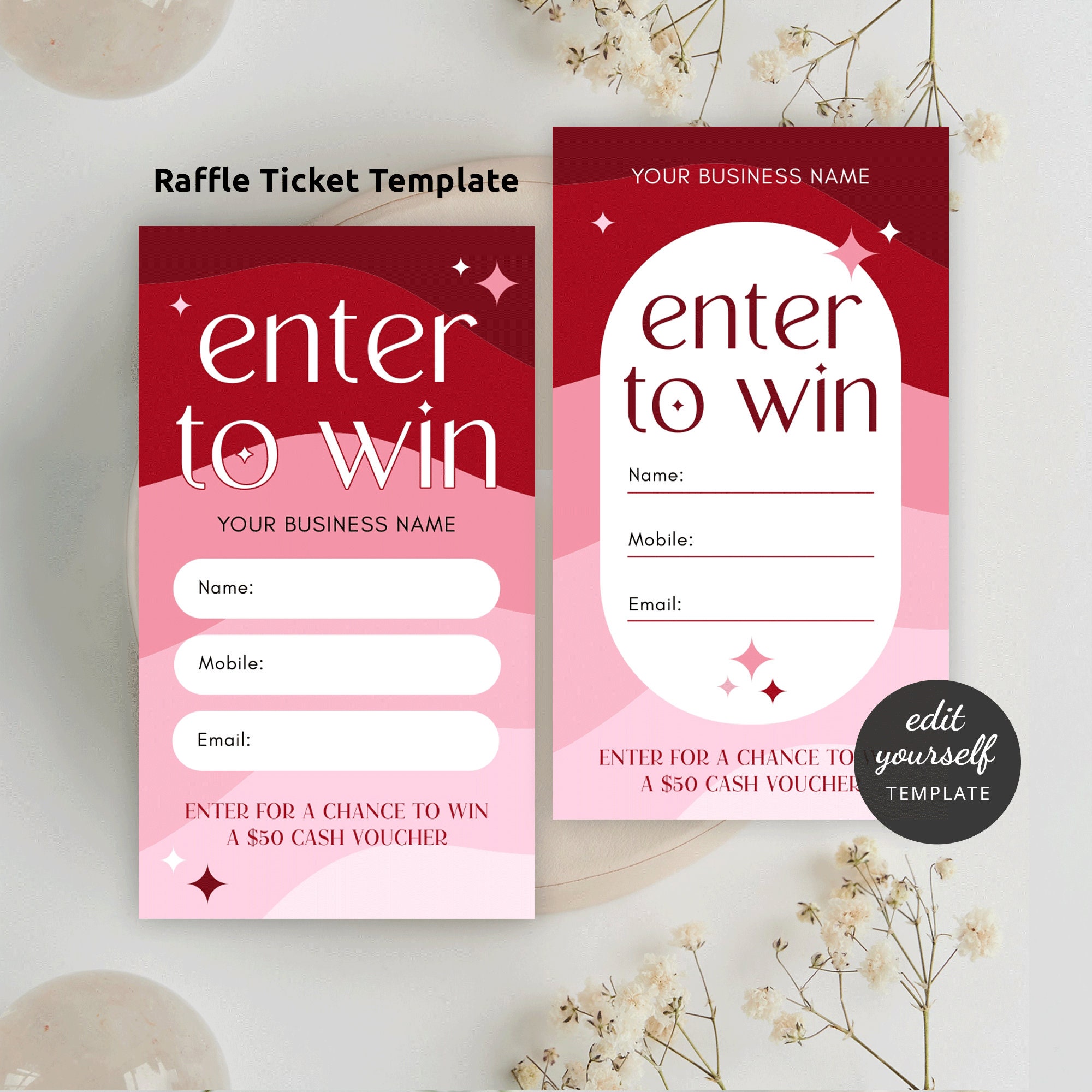 Trendy Pink Raffle Tickets Template, Custom Enter to Win Name Cards ...