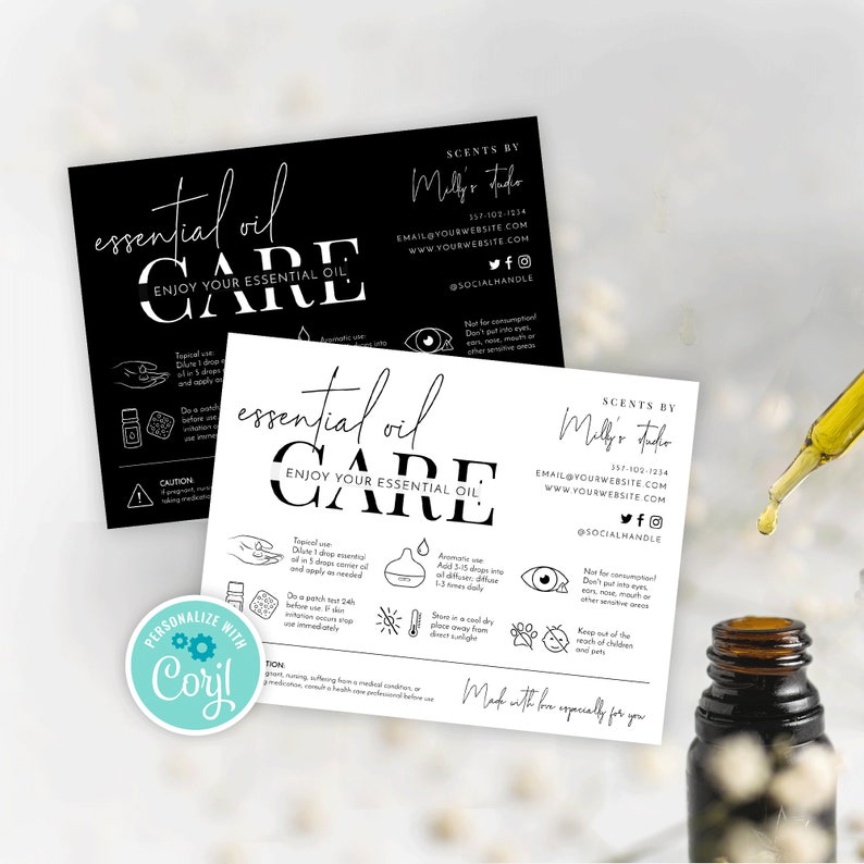 Editable Essential Oil Care Card Template Aromatherapy Oils - Etsy