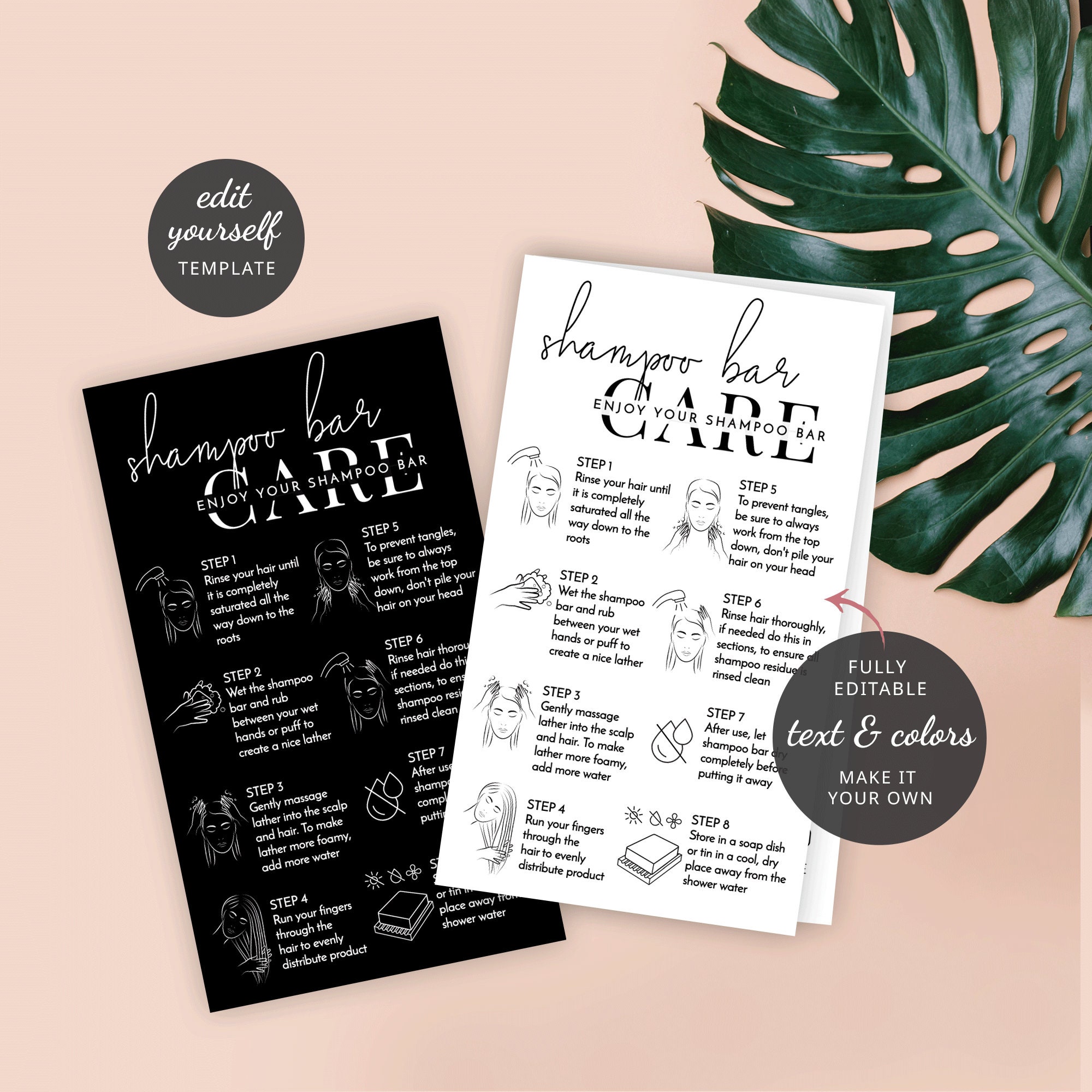 Shampoo Bar Care Guide Template, Editable Solid Shampoo Care Card MINI ...