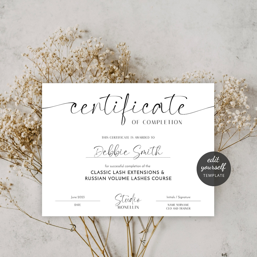 Elegant Certificate of Completion, Instant Award Certificate, Custom ...