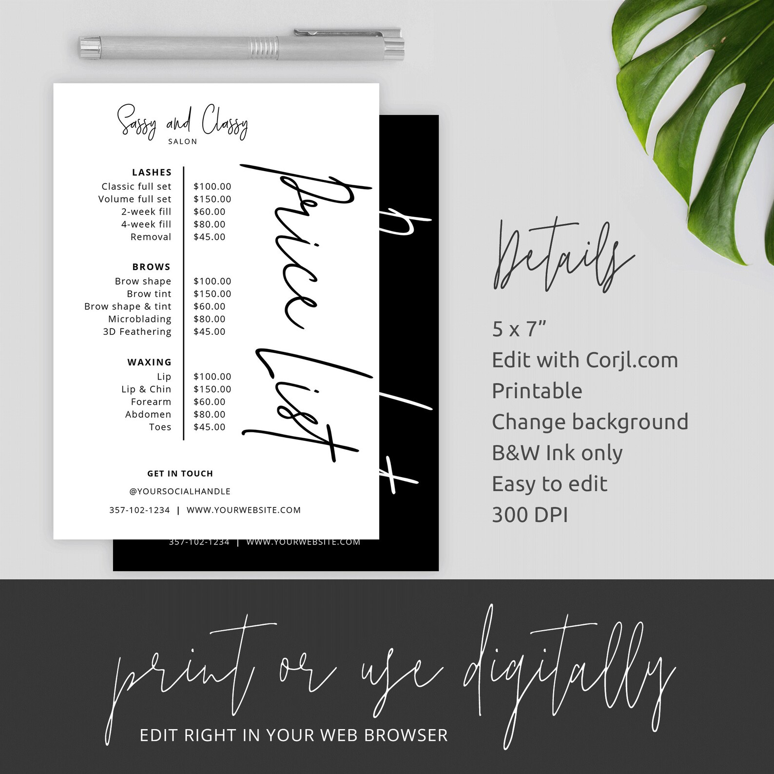 Business Price List, Editable Menu Template, Printable Price Sheet ...