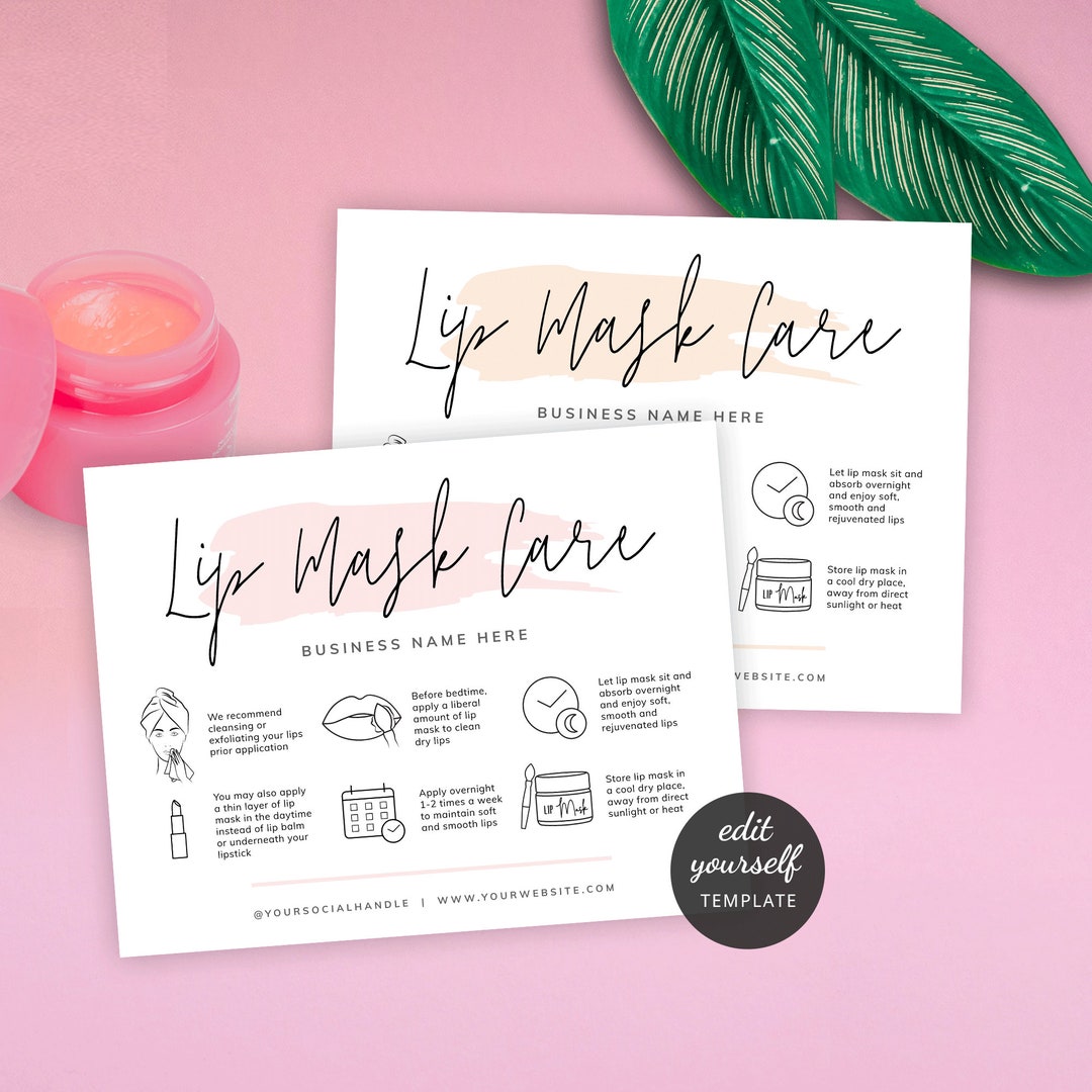 Lip Overnight Mask Care Card Template, DIY Lips Mask Application Guide ...