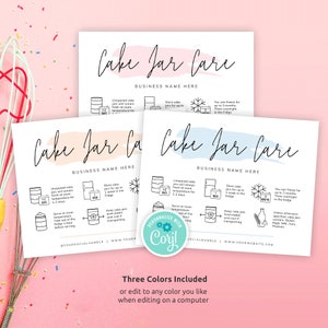 Cake Jar Care Card Template, Custom Cake in a Jar Storage Instructions ...