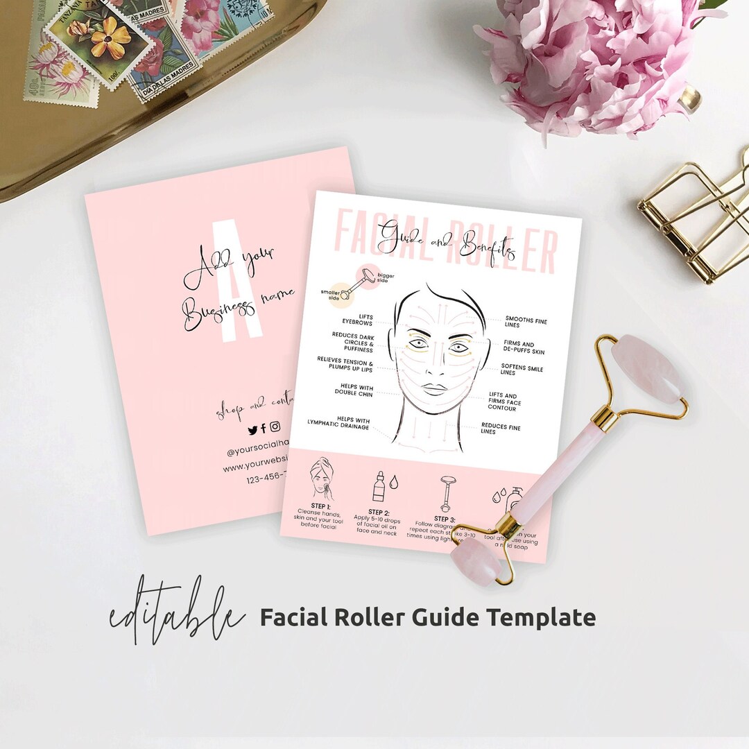 Face Roller Care Card Template, Editable Quartz Roller Facial Diagram ...