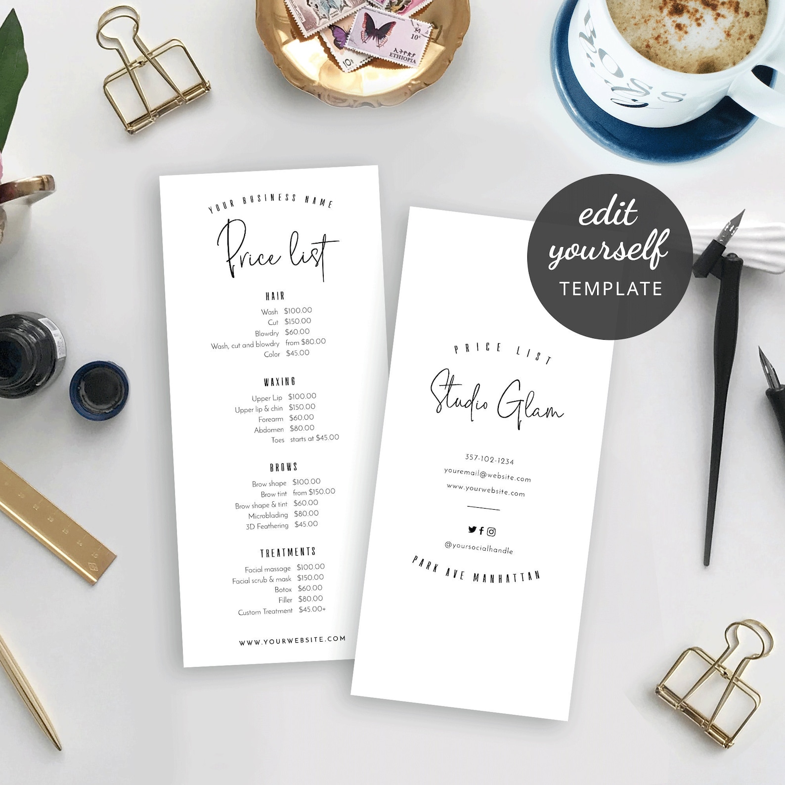 Minimal Pricing List Rack Card Template, Printable Business Menu ...