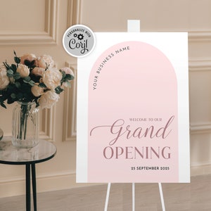 Boho Grand Opening Sign Template, Elegant Pink Terracotta Arch, Launch ...