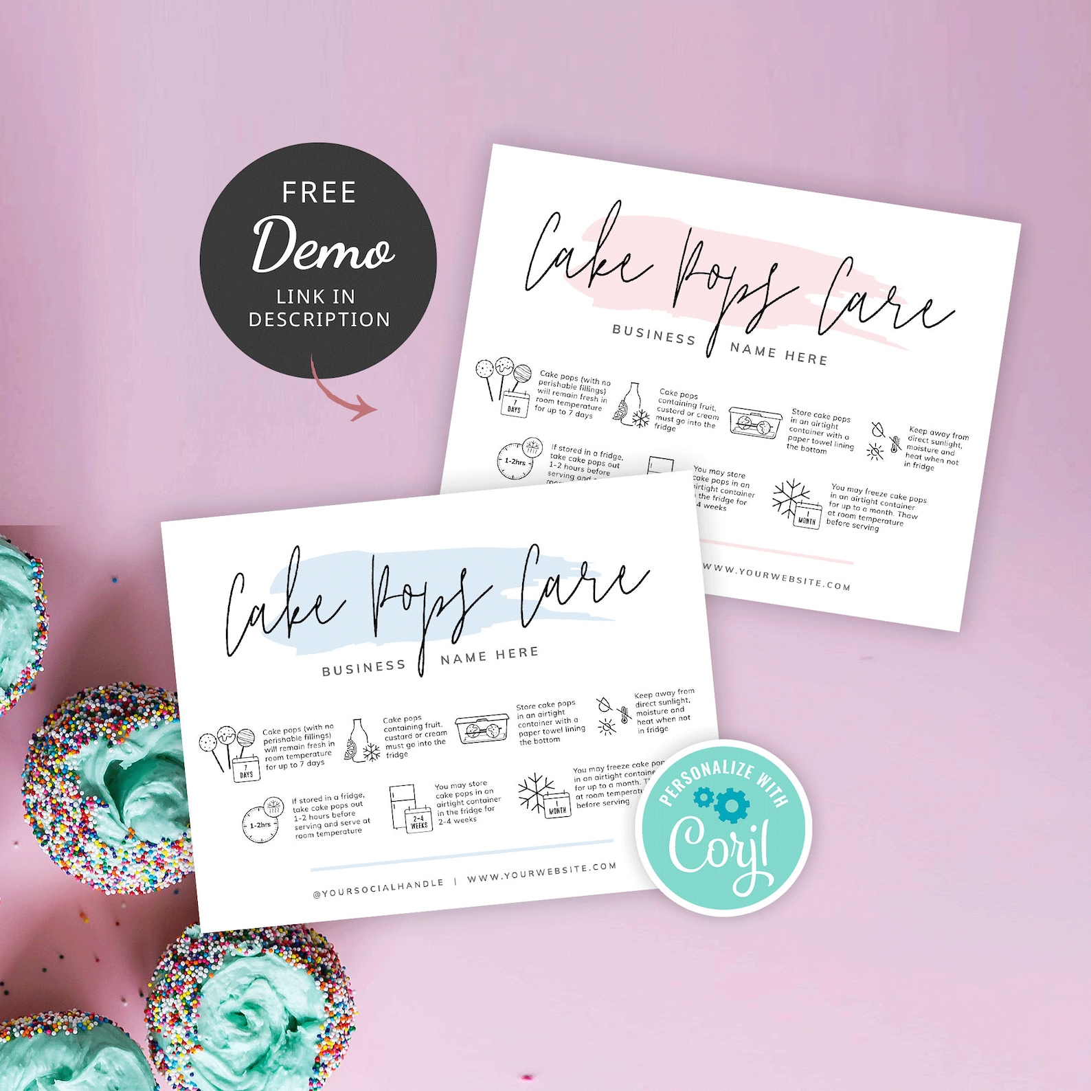 Editable Cake Pops Care Card, Printable Cake Pops Care Instructions ...