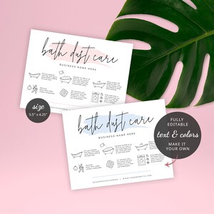 Bath Dust Care Card, Editable Bath Fizz Care Guide Template, Printable ...