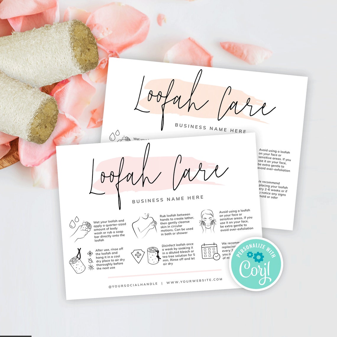 Editable Luffa Care Card Template, Printable Loofah Care Guide ...