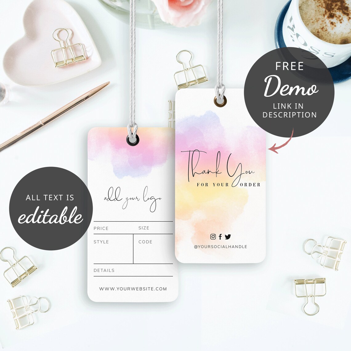 Editable Swing Tag Template Thank You for Your Order Tags - Etsy