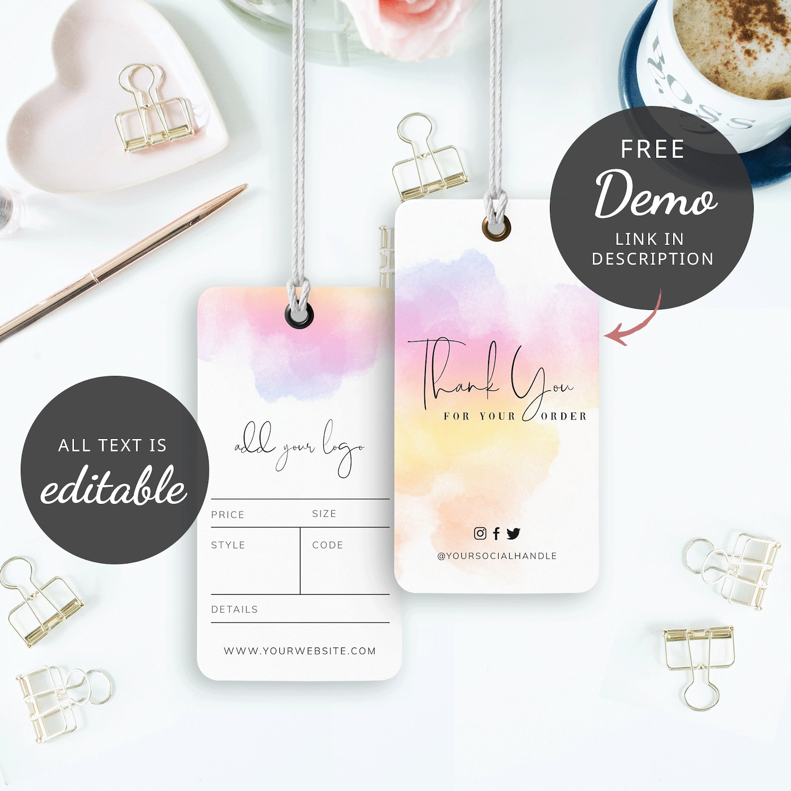 Editable Swing Tag Template Thank You for Your Order Tags - Etsy
