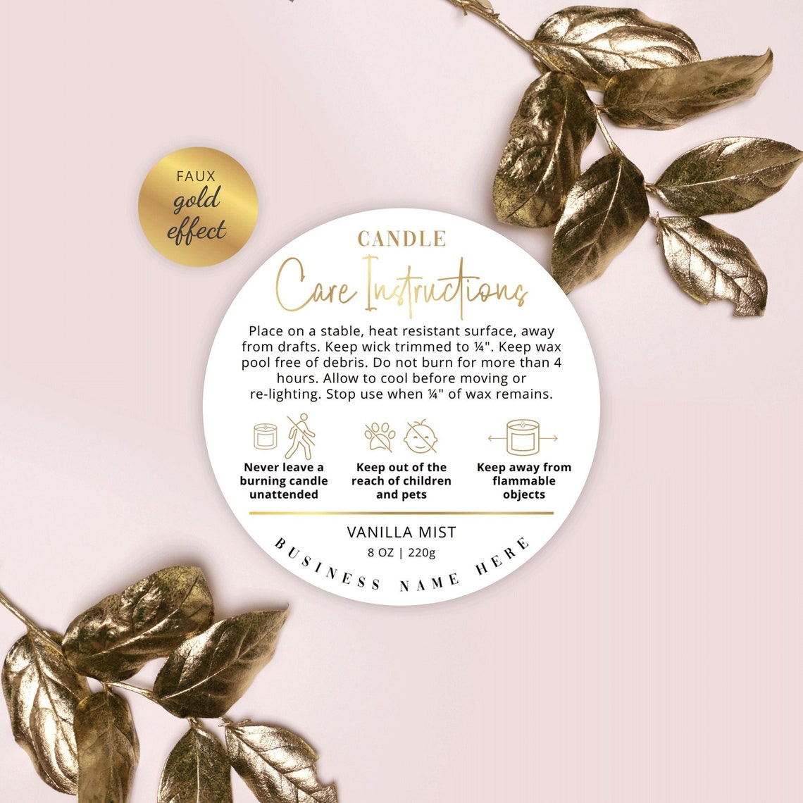 Candle Warning Circle Label Template Customizable Candle - Etsy