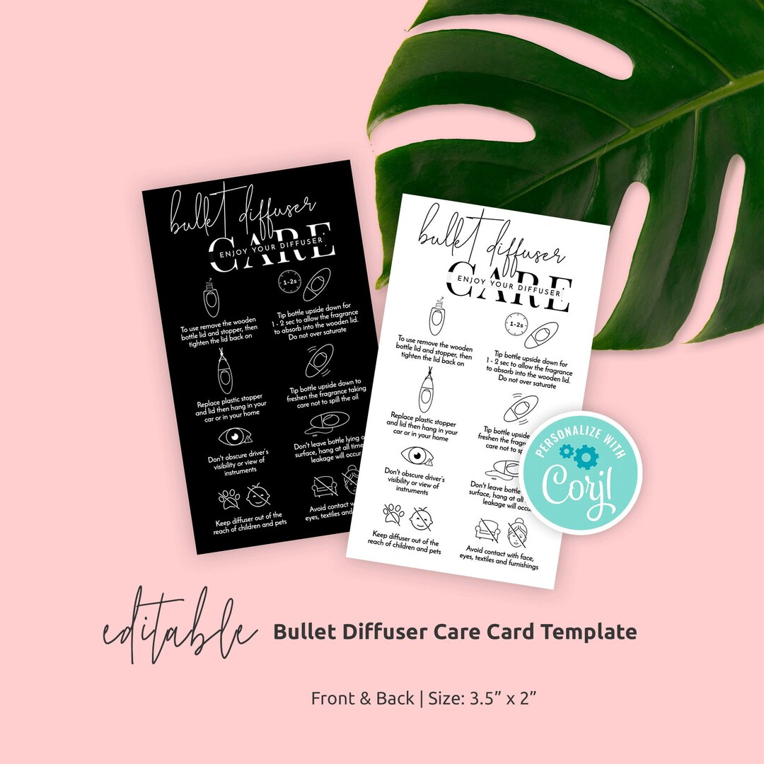 Car Diffuser Care Card Template, Minimalist Bullet Diffuser Care Guide ...