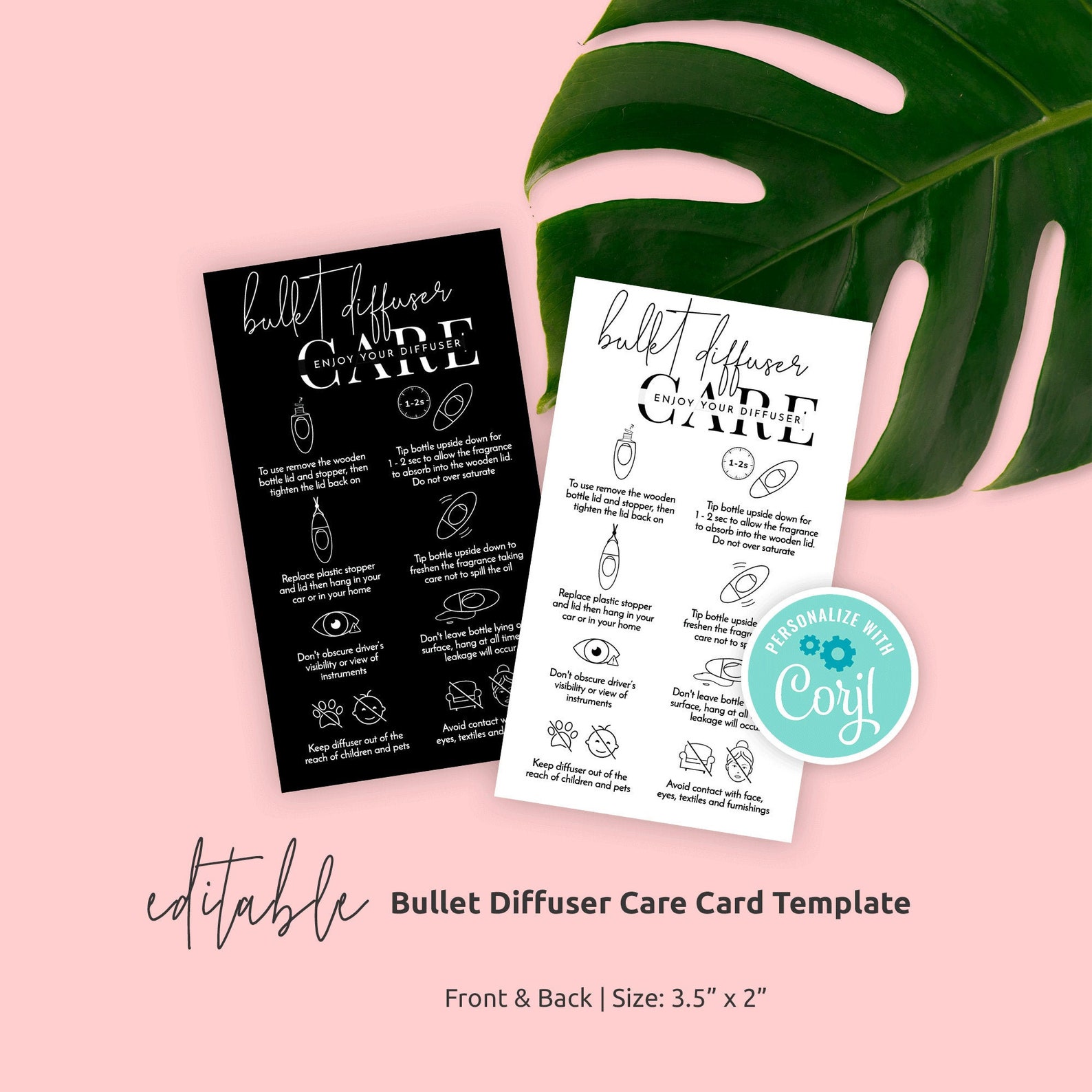 Car Diffuser Care Card Template Minimalist Bullet Diffuser - Etsy