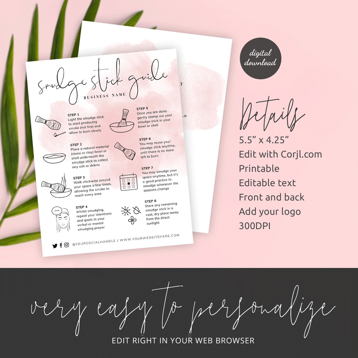 Smudge Stick Care Guide Template, How to Smudge Your Home Instructions ...