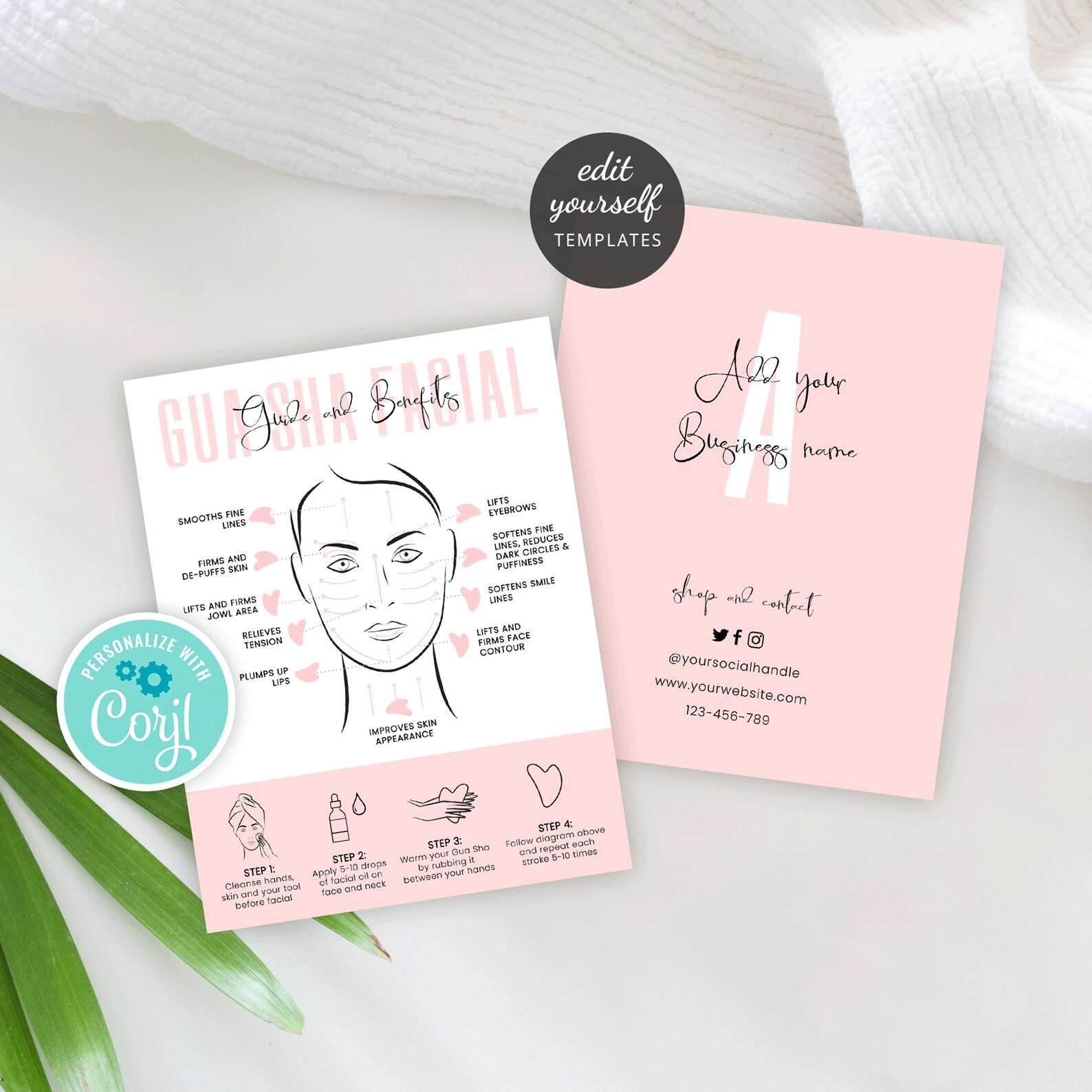 GUA SHA Care Card Template, Editable Guasha Tool Facial Diagram, Jade ...