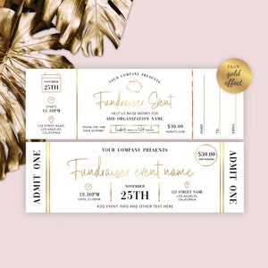 Fundraiser Event Ticket Template, Faux Gold Charity Raffle Ticket With ...