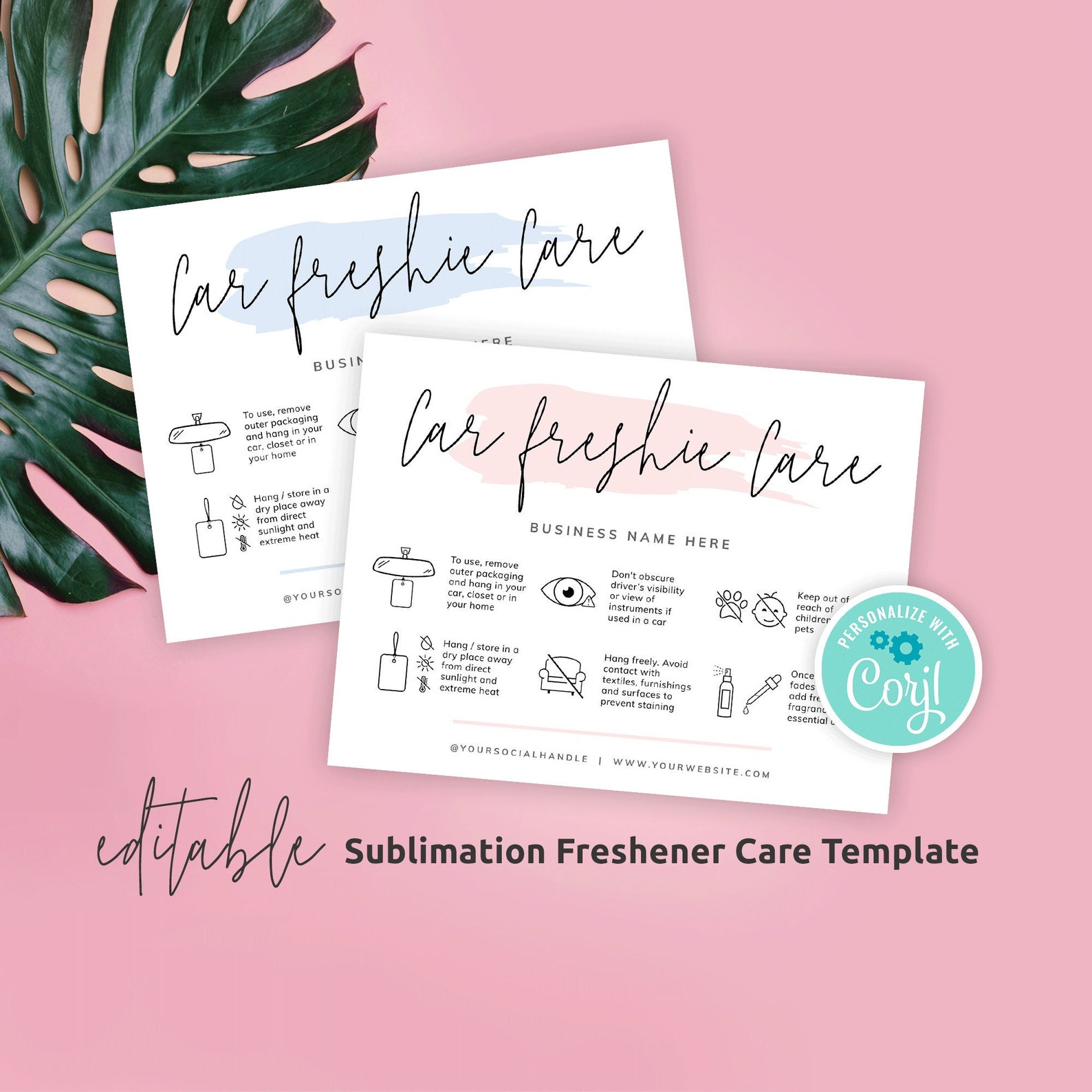 Car Freshie Care Card Template, Feminine Felt Sublimation Car Freshener ...