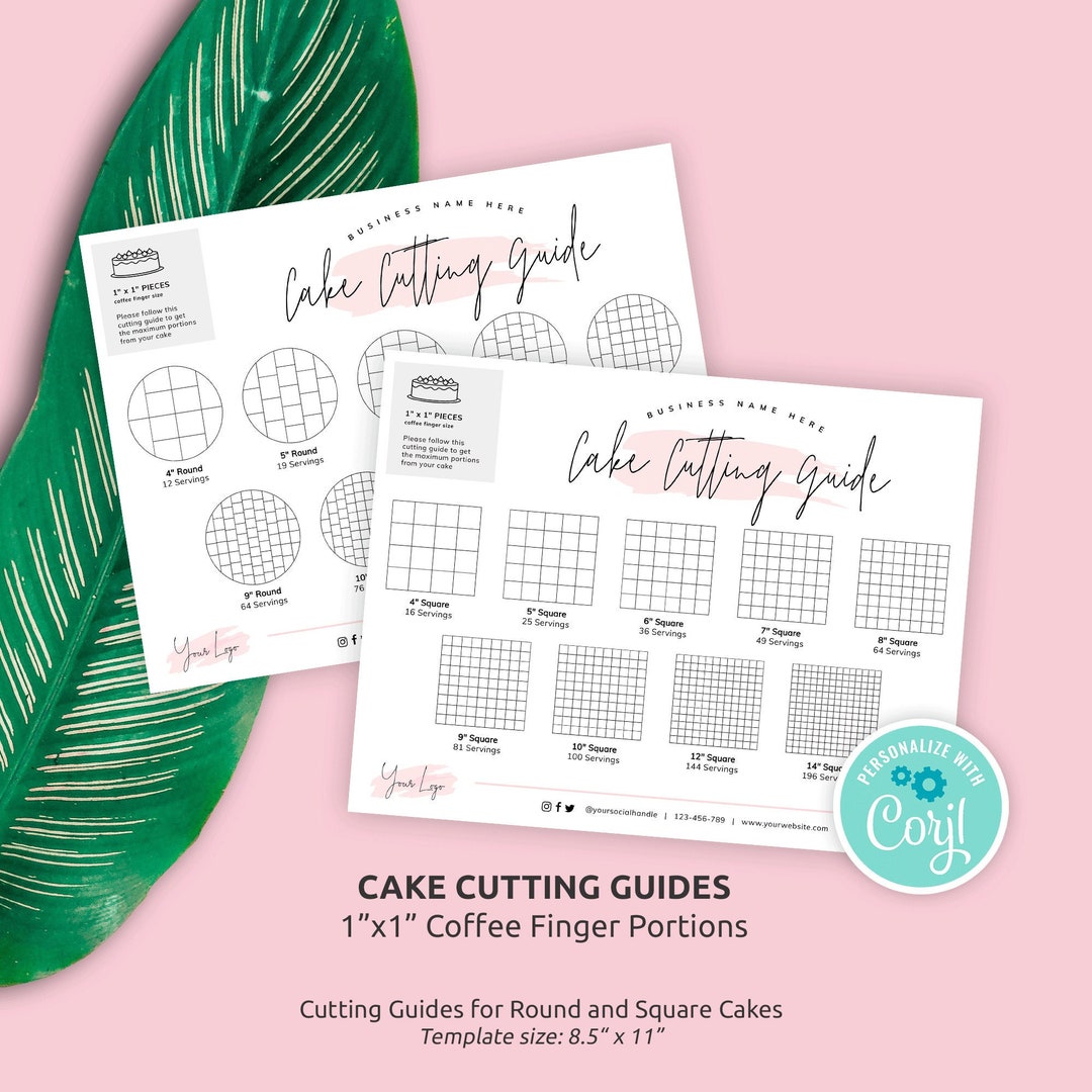 Cake Cutting Guides 1x1" Portion, Printable Round & Square Cakes ...