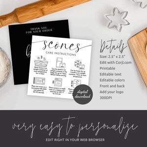 Scones Care Card Template, Custom Storage & Reheating Instructions for ...