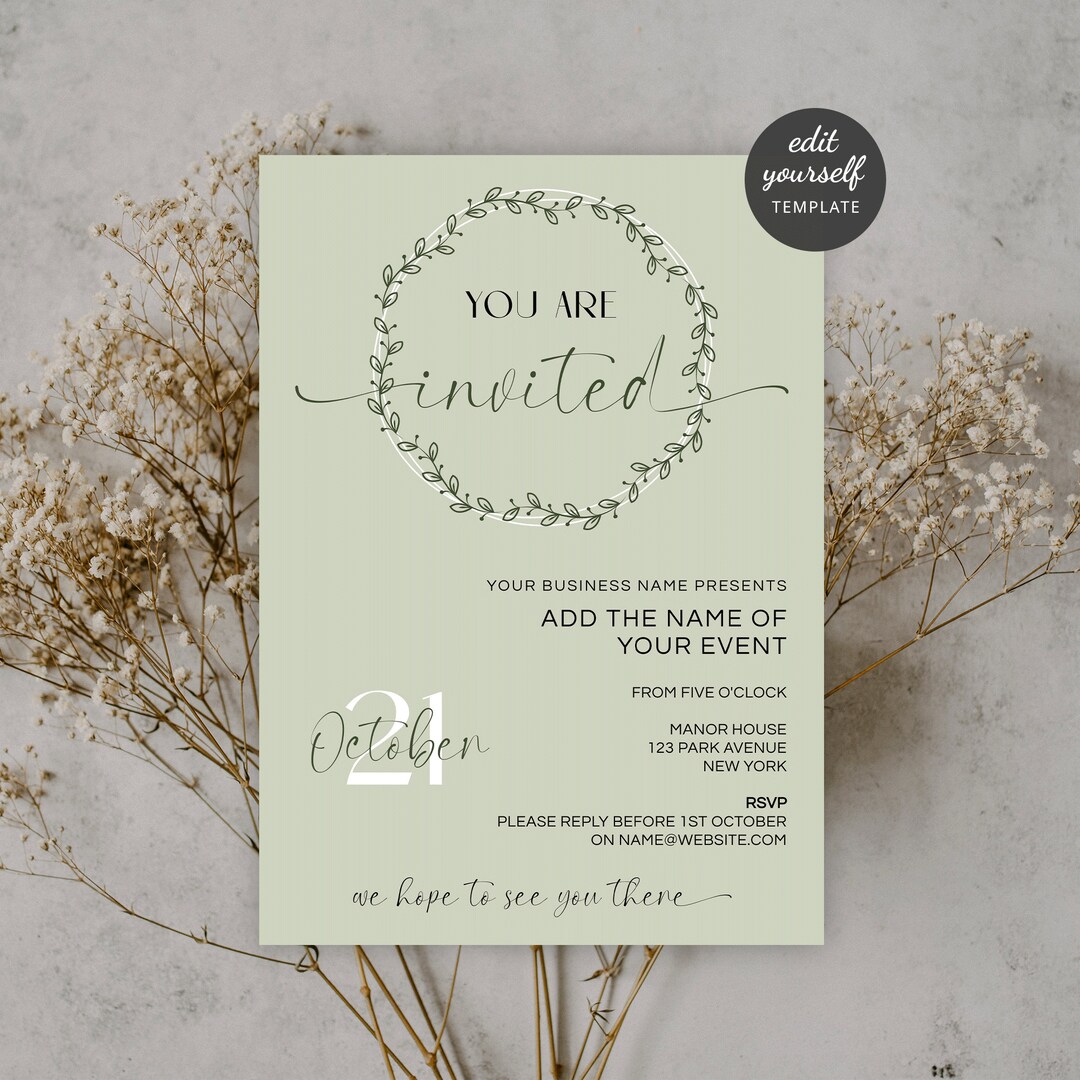 Greenery Business Event Invitation Template, Editable Grand Opening ...