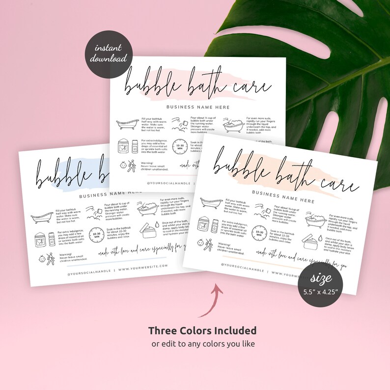 Bubble Bath Care Guide Template, Custom Bath Foam Care Cards, Printable ...