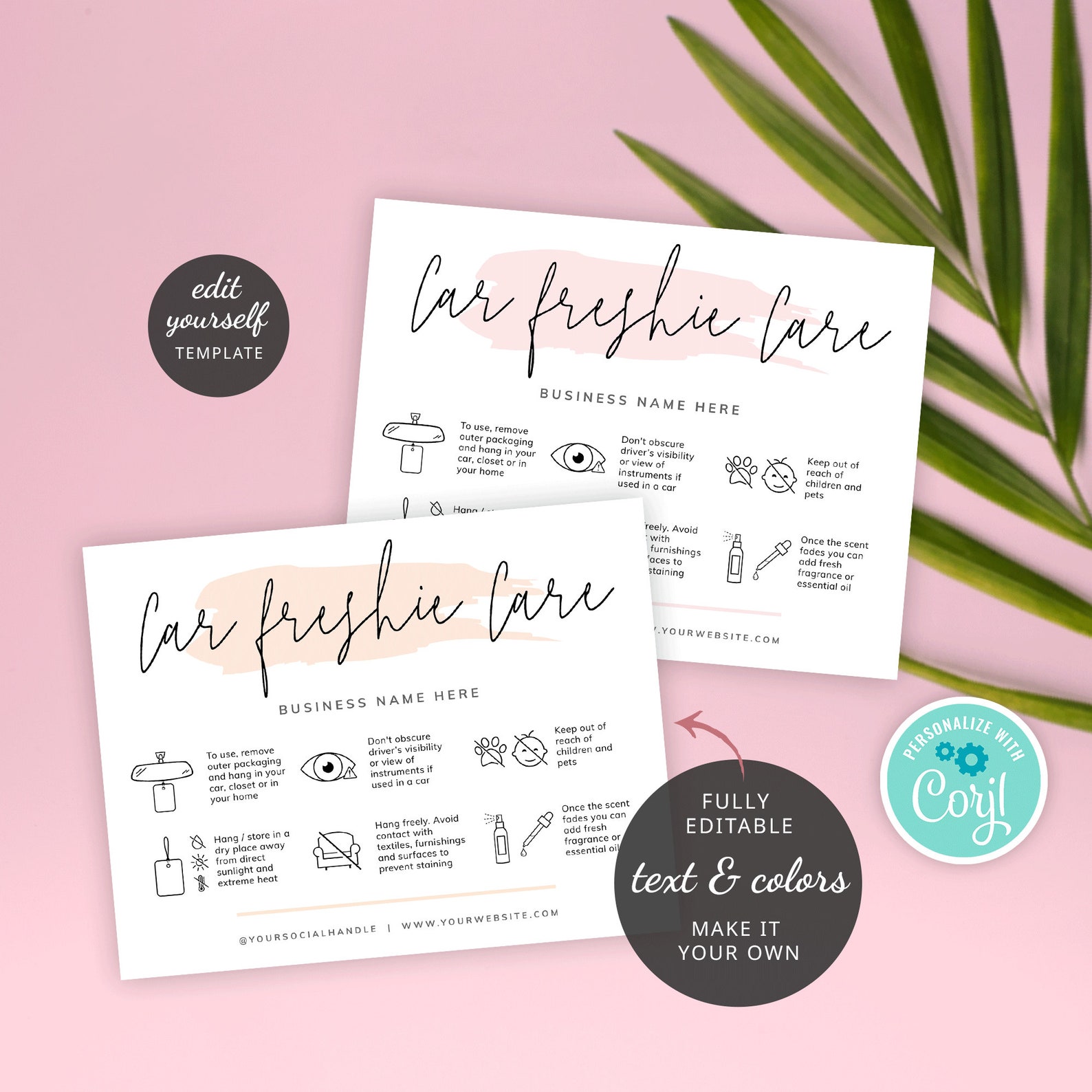 Car Freshie Care Card Template, Feminine Felt Sublimation Car Freshener ...