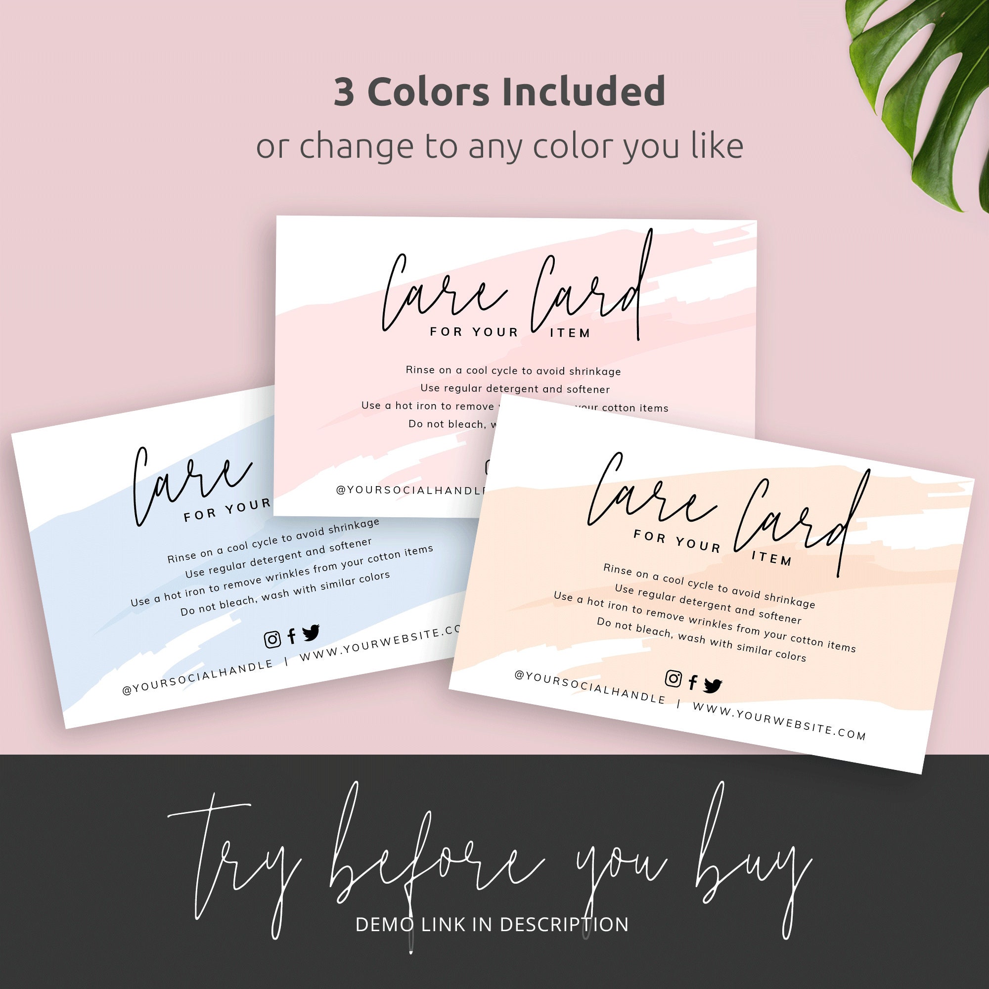 Editable Care Card Template, Care Instructions Card Design, DIY ...