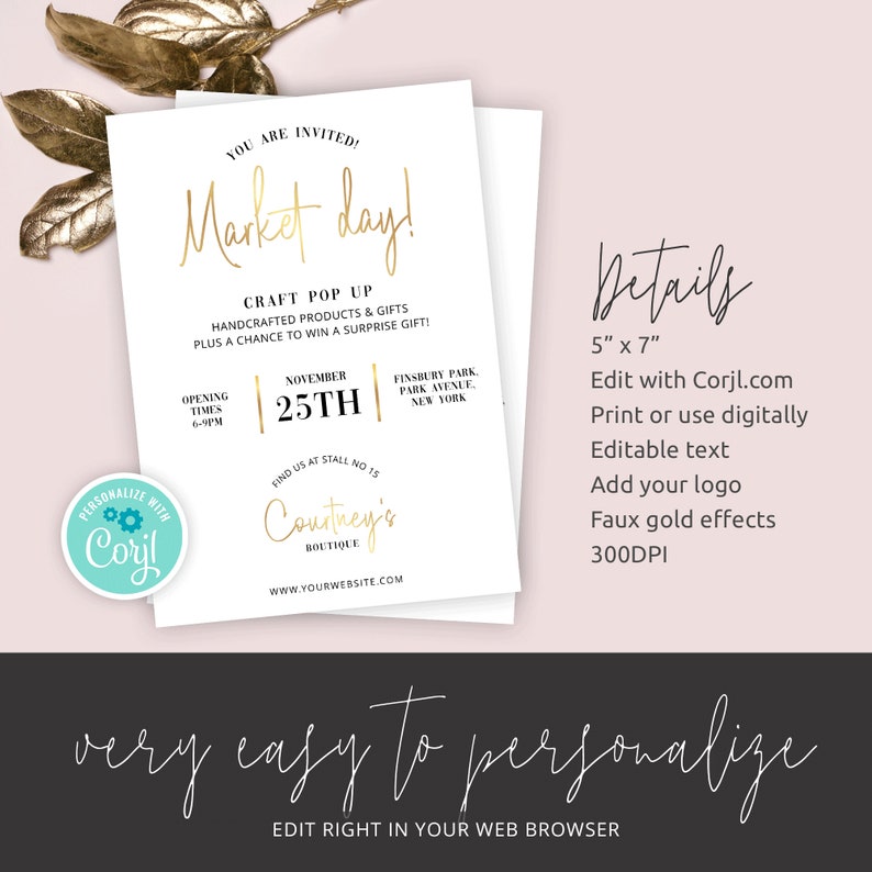 DIY Market Day Flyer Template Faux Gold Market Stall Invite - Etsy