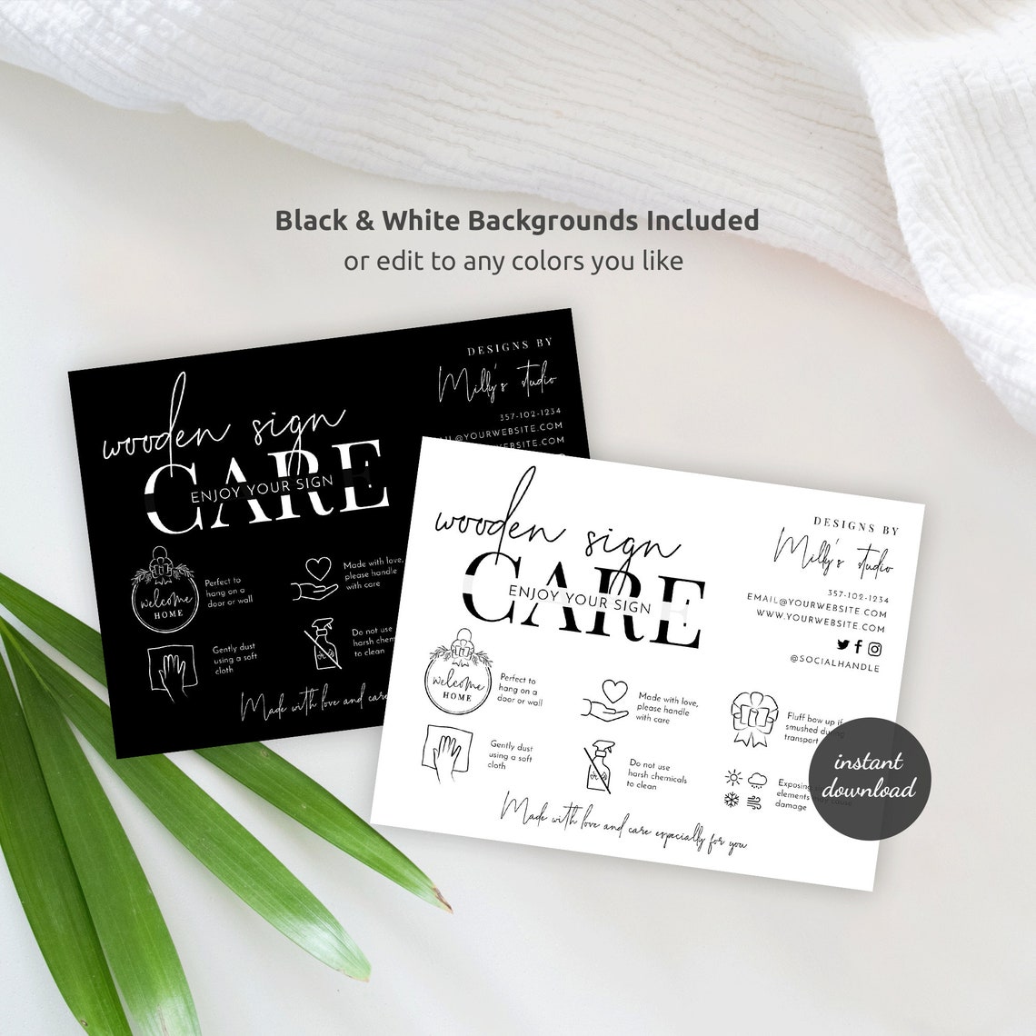 Wooden Sign Care Card Template Editable Door Hanger Care - Etsy