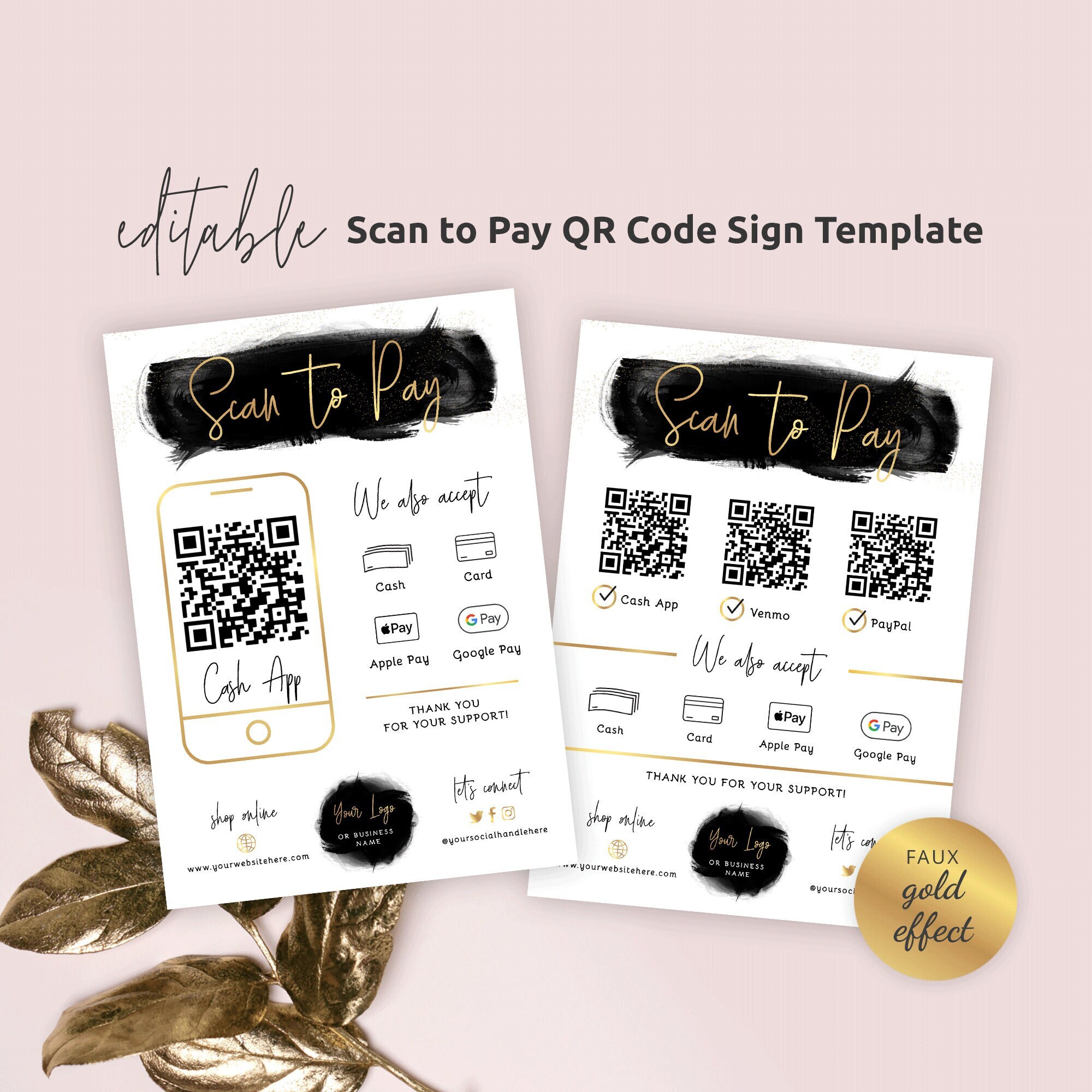 Scan to Pay QR Code Sign Template, Printable Scan Here to Pay Signage ...