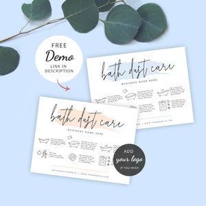 Bath Dust Care Card, Editable Bath Fizz Care Guide Template, Printable ...