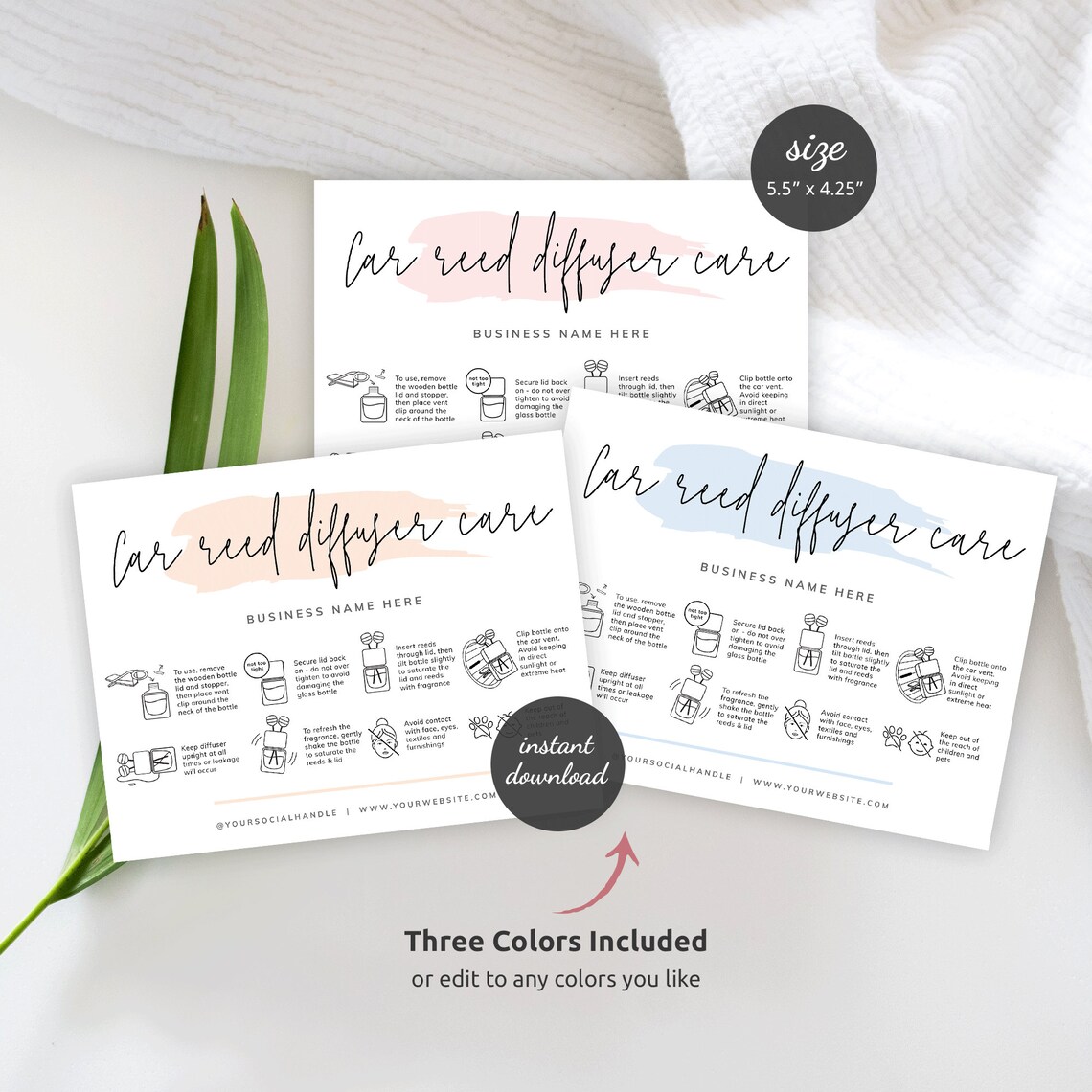 Car Reed Diffuser Care Guide Template, Editable Car Vent Clip Diffuser ...