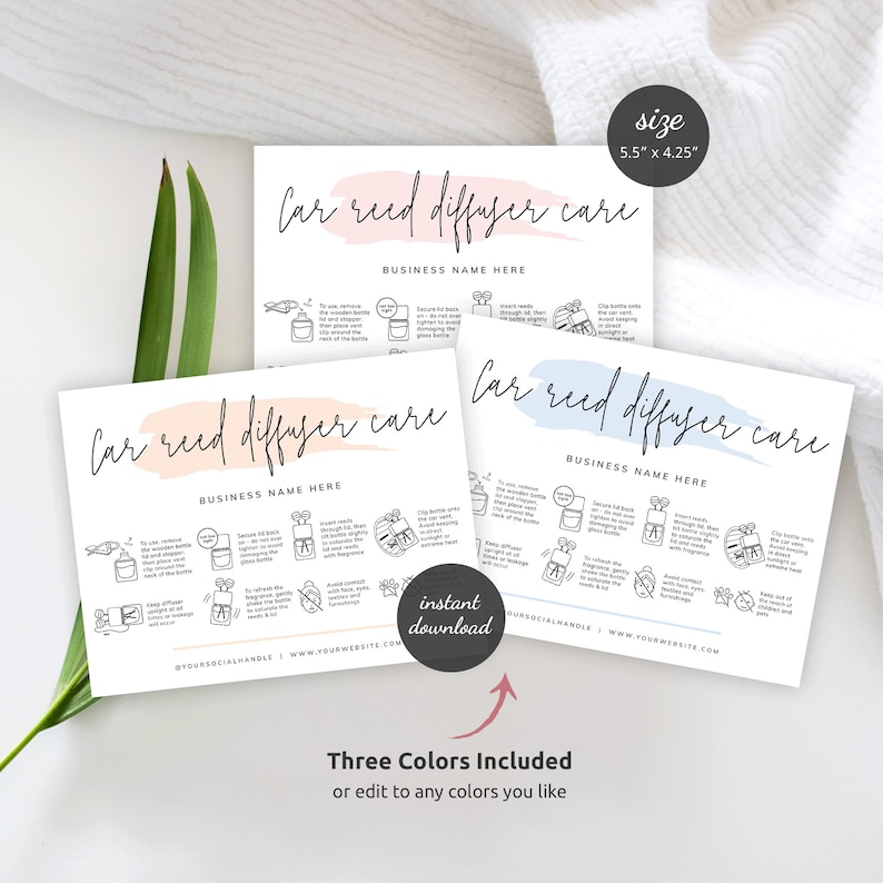 Car Reed Diffuser Care Guide Template, Editable Car Vent Clip Diffuser ...