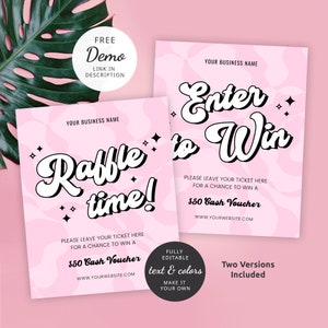 Retro Pink Raffle Sign Template, Groovy Enter to Win Poster 8x10 ...