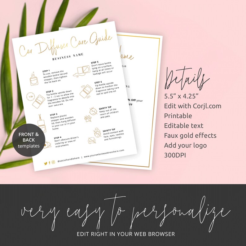 Car Bottle Diffuser Care Card Template Hanging Car Air - Etsy