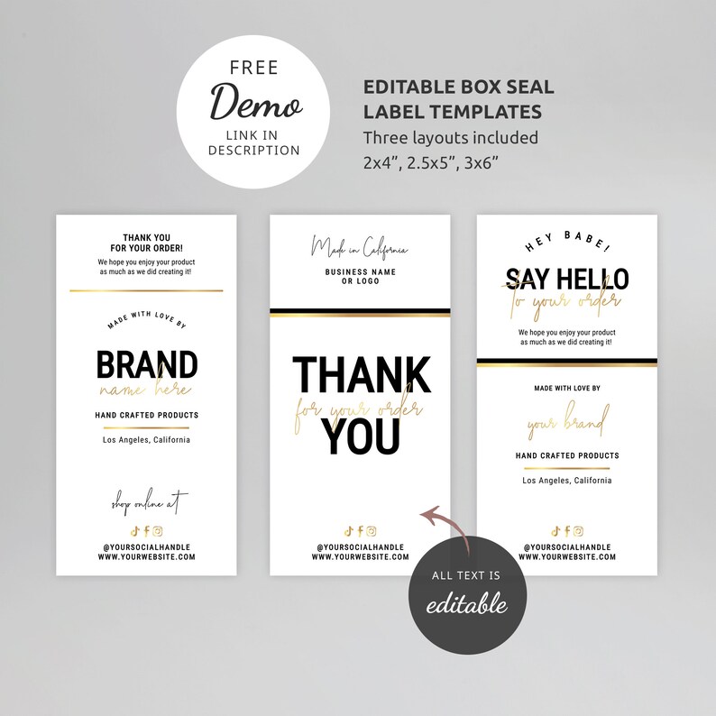 Product Box Label Template, Black & Gold, Box Seal Shipping Sticker ...