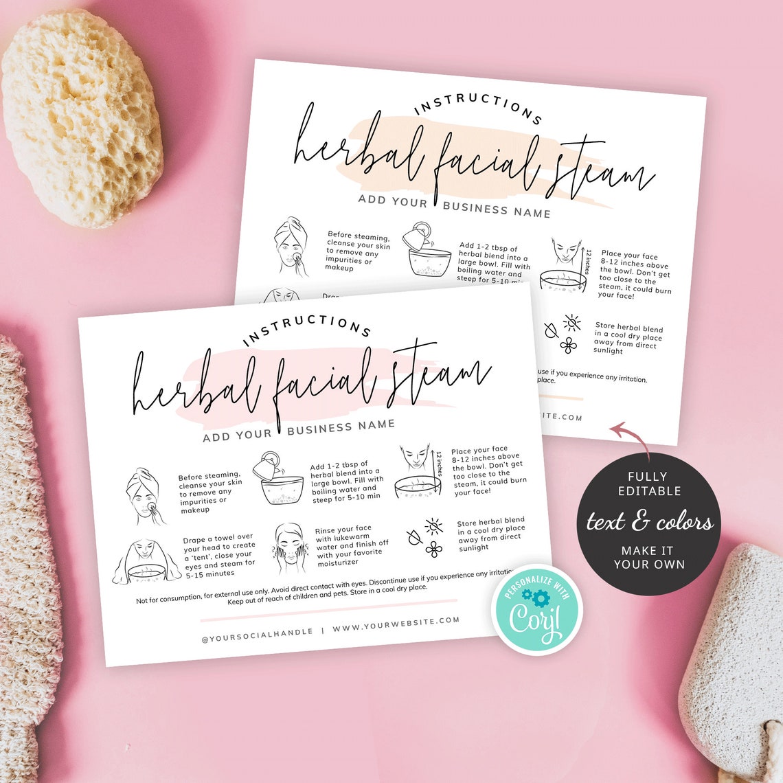 Herbal Facial Steam Care Card Template Custom DIY Herbal - Etsy