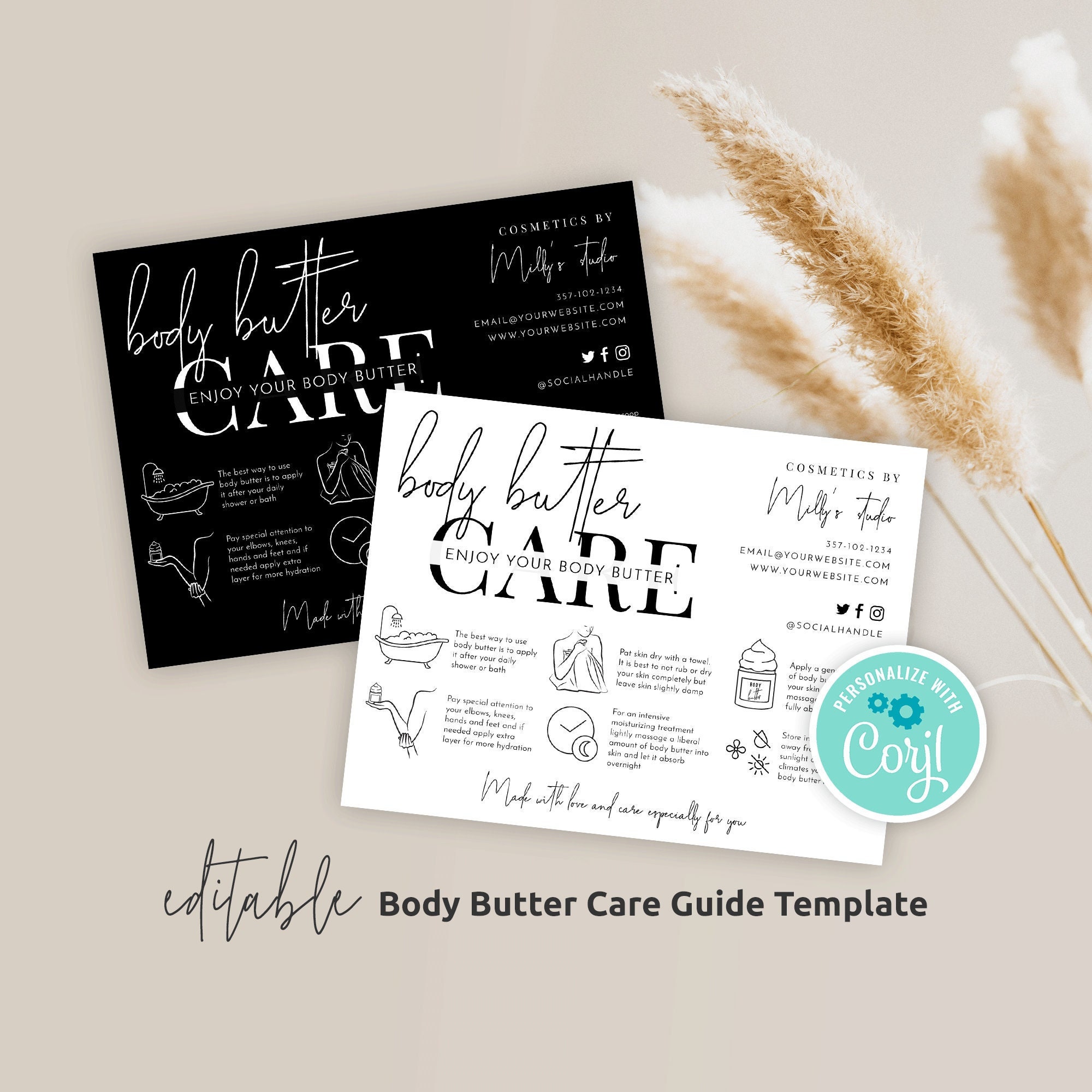 Body Butter Care Card Template Editable Whipped Shea Butter | Etsy