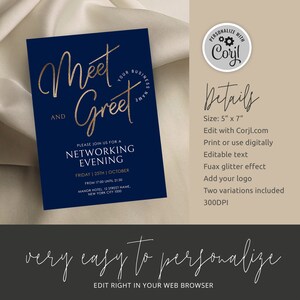Business Networking Invitation, Navy Gold Glitter, Meet & Greet Event ...