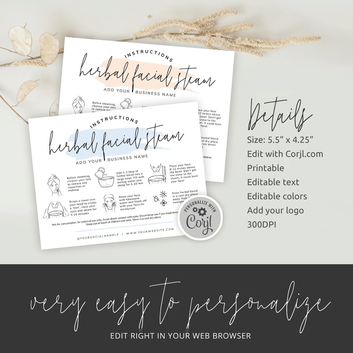 Herbal Facial Steam Care Card Template Custom DIY Herbal - Etsy