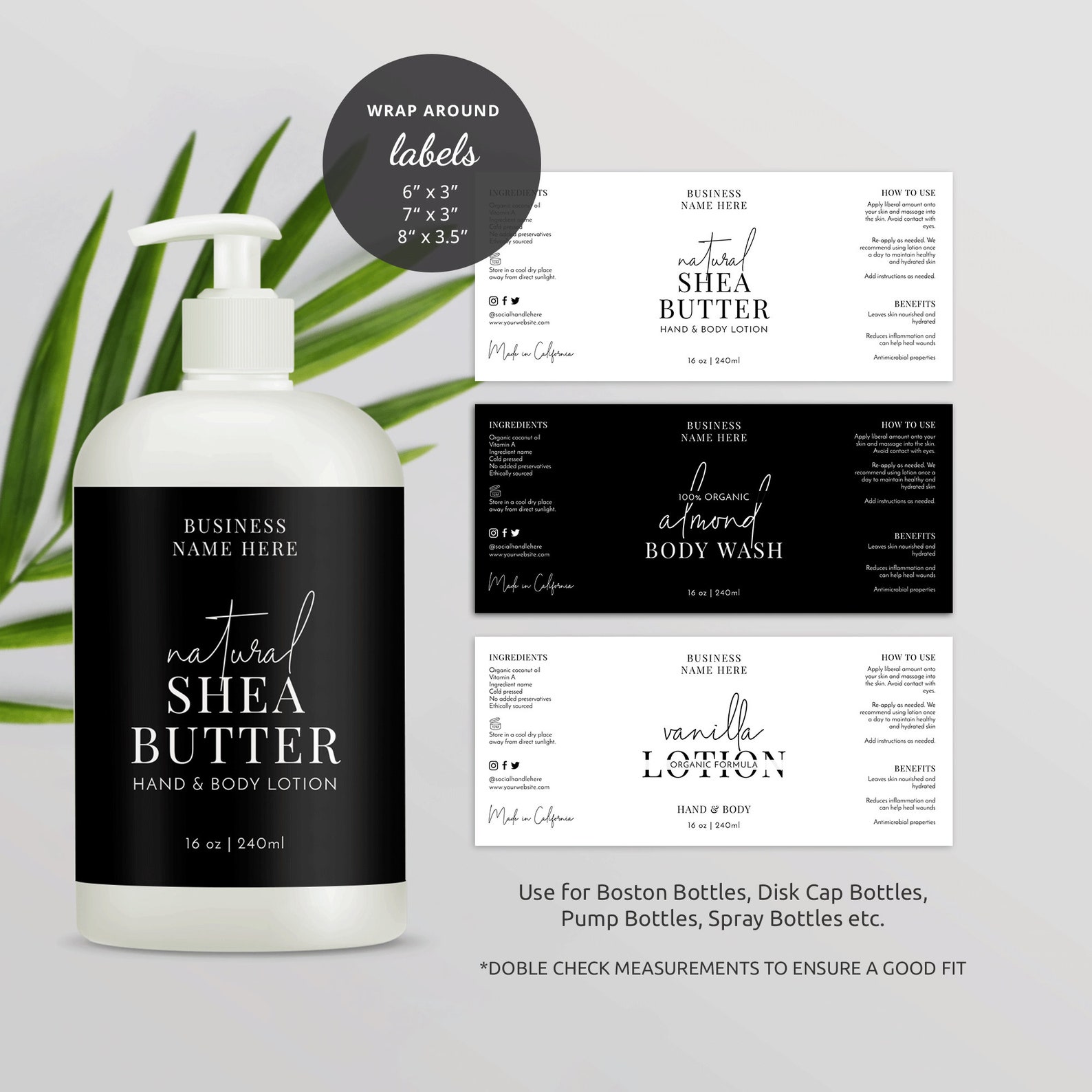 Minimalist Pump Bottle Label Template Editable Wrap Around 8 - Etsy