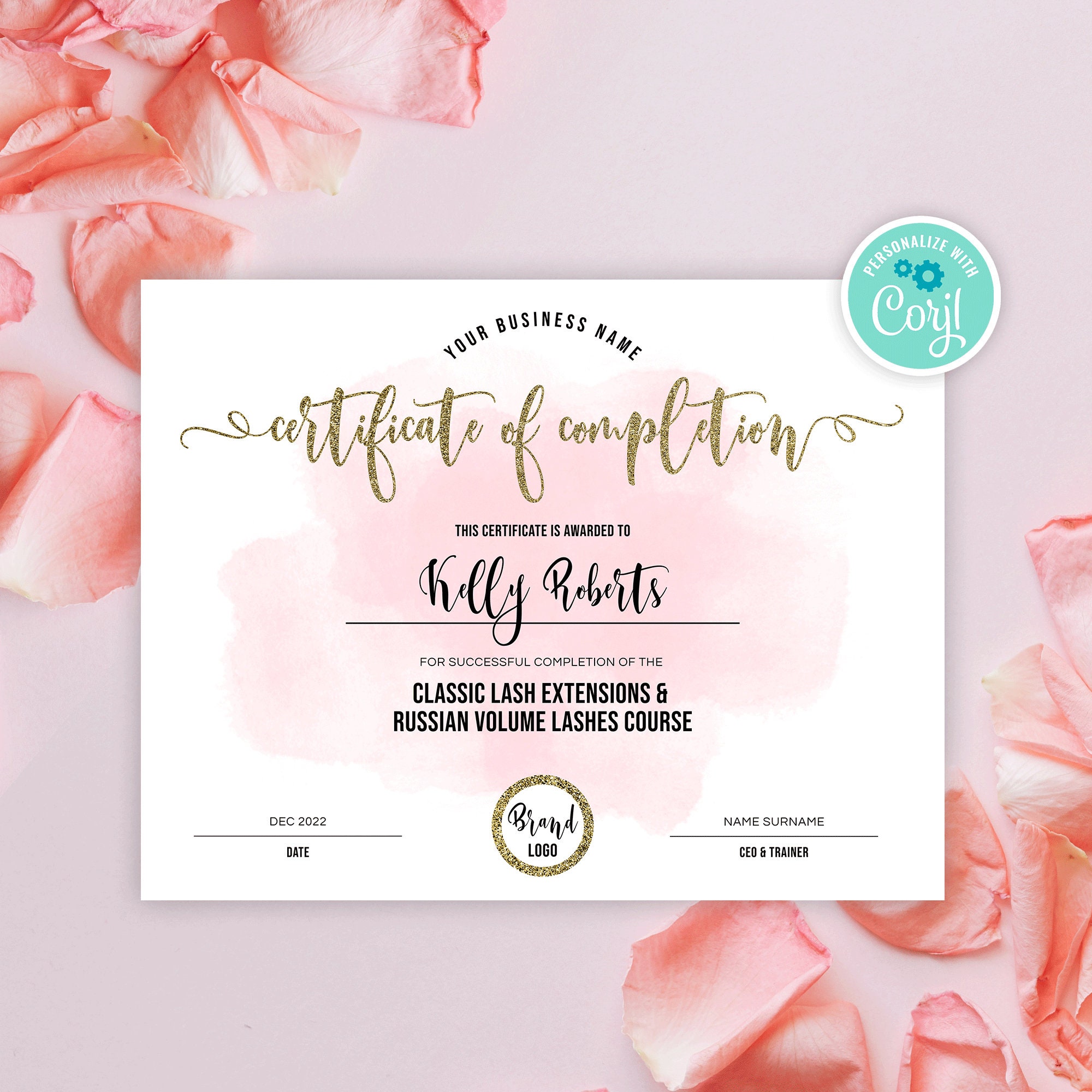Feminine Certificate of Completion, Printable Course Award Template ...