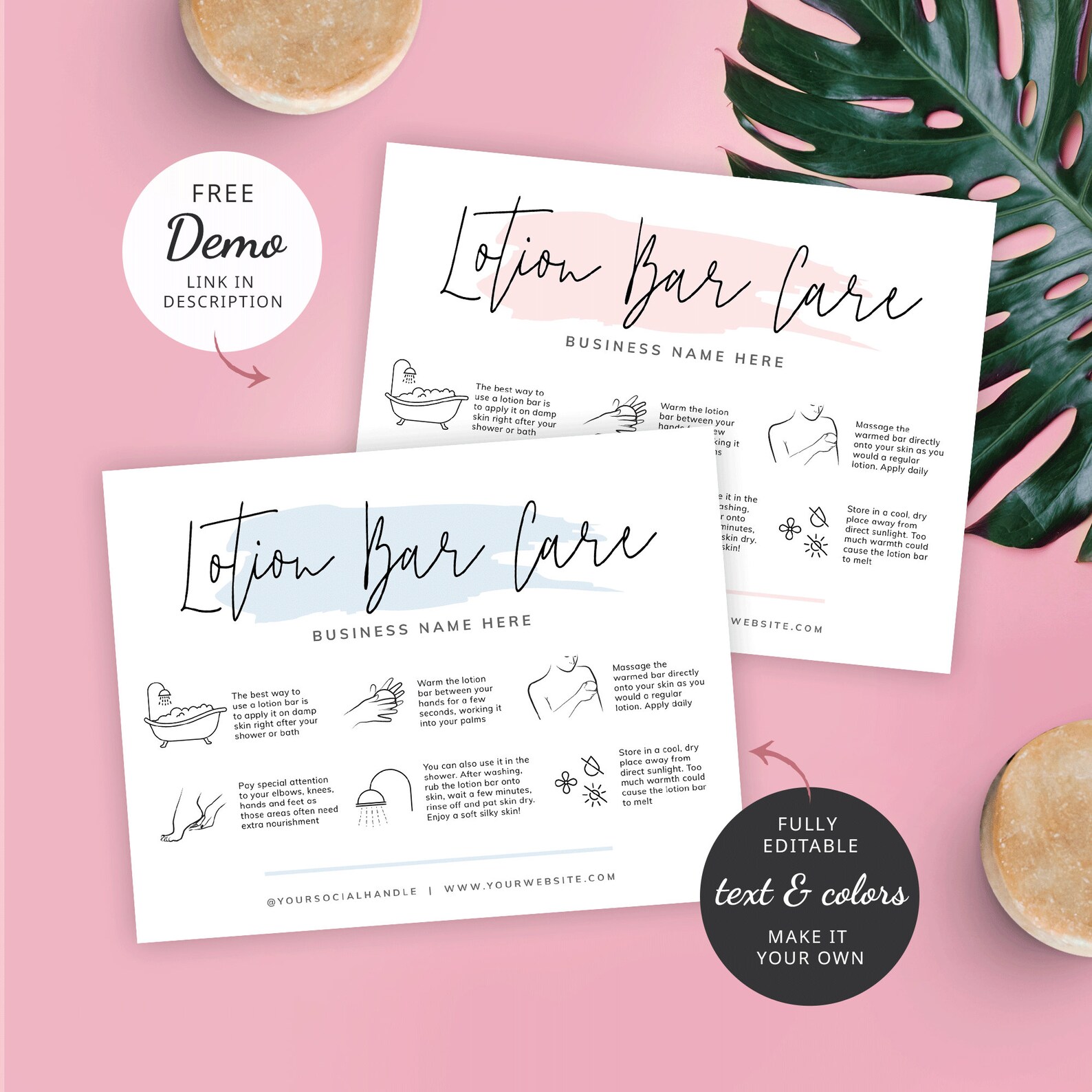 Editable Lotion Bar Care Card Template, Solid Body Butter Application ...