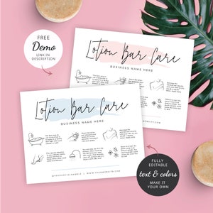 Editable Lotion Bar Care Card Template, Solid Body Butter Application ...