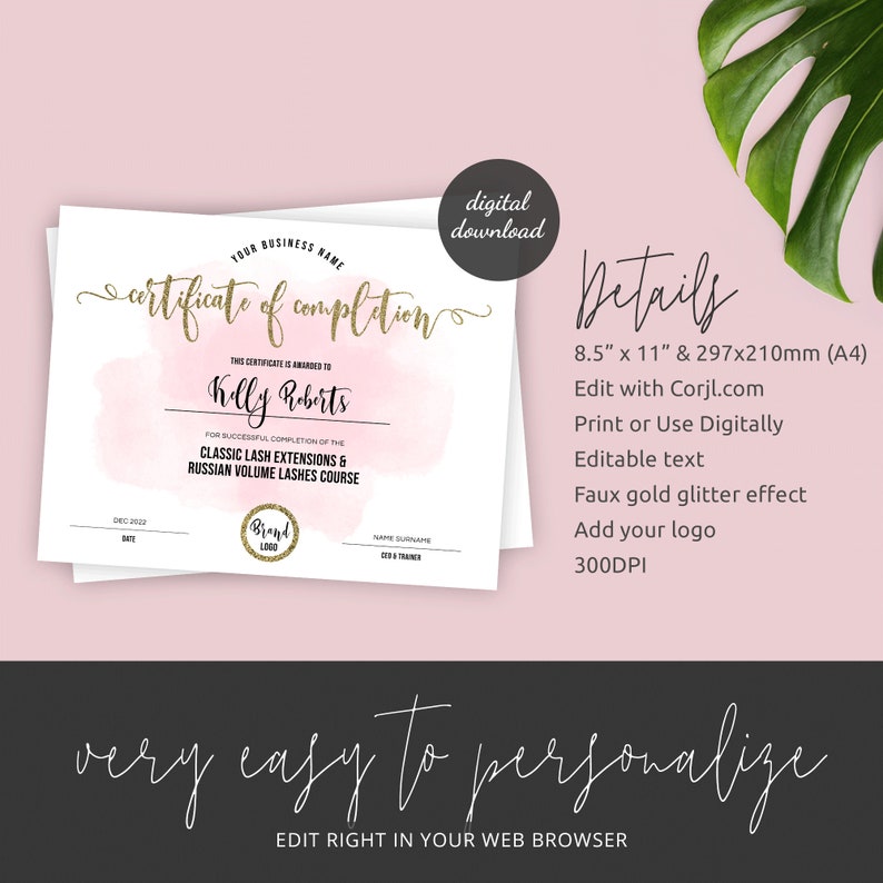 Feminine Certificate of Completion, Printable Course Award Template ...