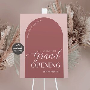 Boho Grand Opening Sign Template, Elegant Pink Terracotta Arch, Launch ...