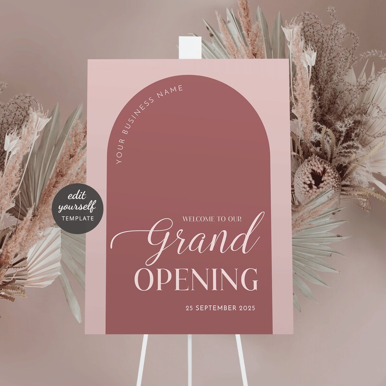 Boho Grand Opening Sign Template, Elegant Pink Terracotta Arch, Launch ...