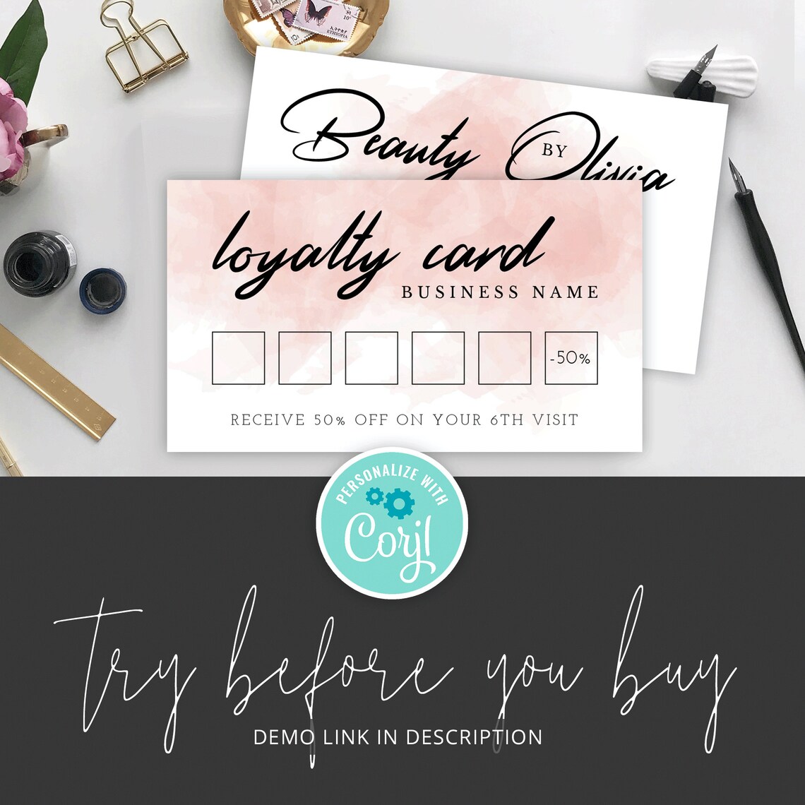 Editable Rewards Card, Beauty Loyalty Club Card Template, DIY Stamp ...