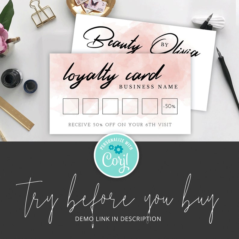Editable Rewards Card Beauty Loyalty Club Card Template DIY - Etsy